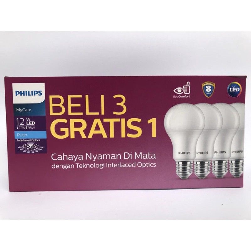 Jual Lampu Led Philips 12 watt 3+1 (1 paket isi 4 pcs) | Shopee Indonesia