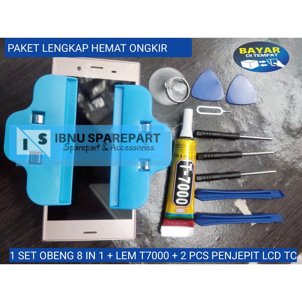 Jual PAKET MURAH OBENG PEMBUKA HP 8 IN 1 + LEM LCD TOUCHSCREEN LEM T7000 (hitam) & PENJEPIT LCD ...