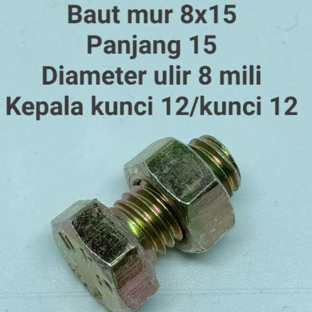 Jual BAUT MUR 8X15 KUNING 1.5CM BAUT MUR BMK KUNCI 12 SIKU LUBANG LOBANG | Shopee Indonesia