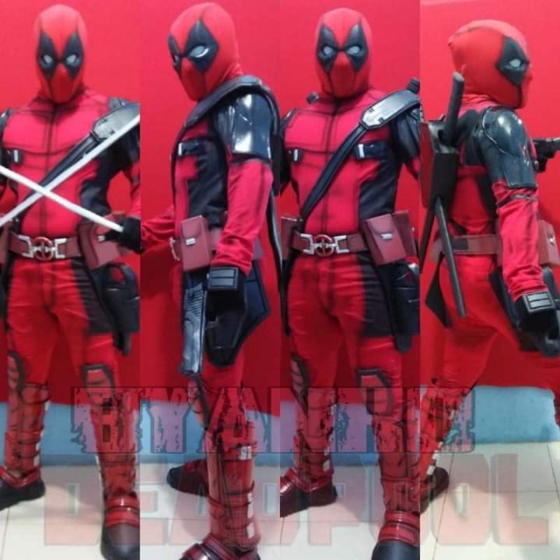 Jual Kostum Deadpool keren full set seperti di Foto cosplay | Shopee ...