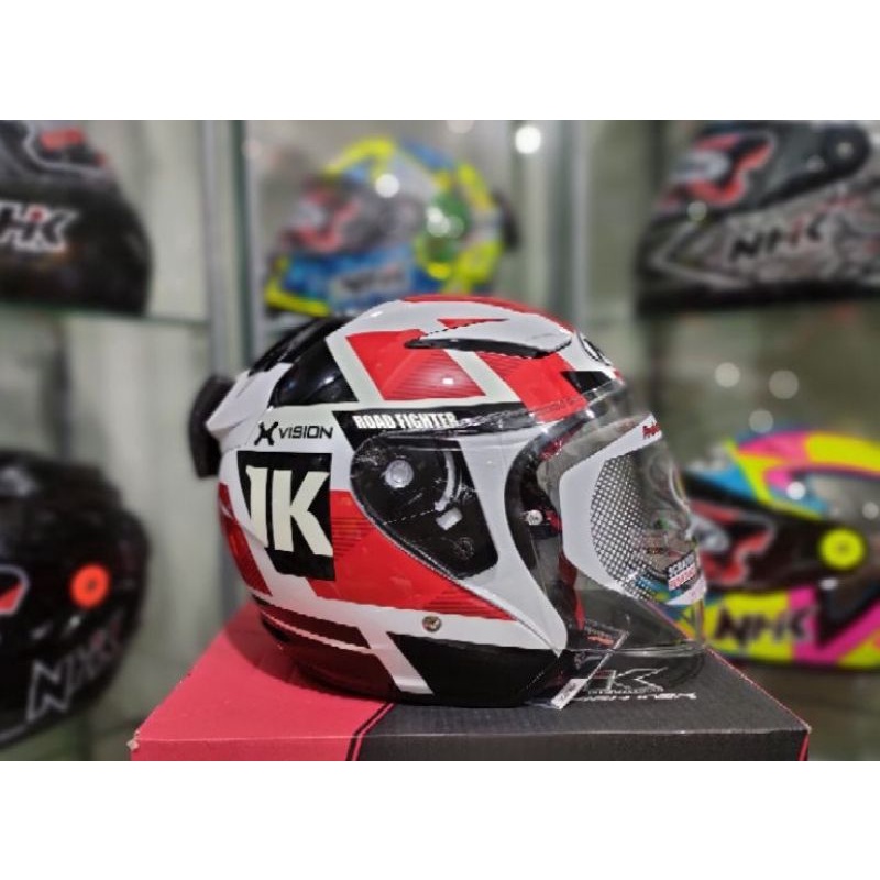Jual HELM NHK R1 NEURO WHITE RED HELM OPEN FACE DOBLE VISOR | Shopee ...
