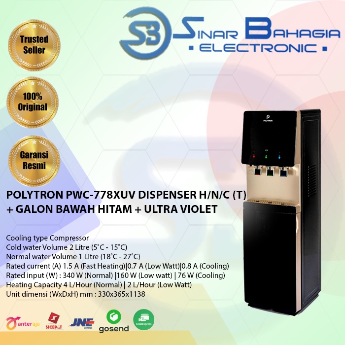 Jual POLYTRON PWC-778XUV DISPENSER H/N/C (T) + GALON BAWAH HITAM ...