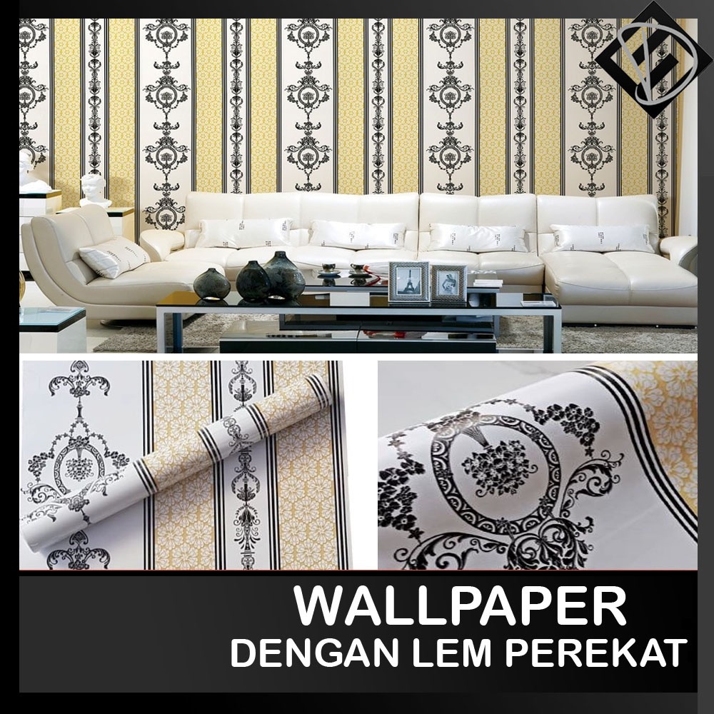 Jual BAYAR DI TEMPAT (COD) Wallpaper dinding motif Batik Salur Kuning ...