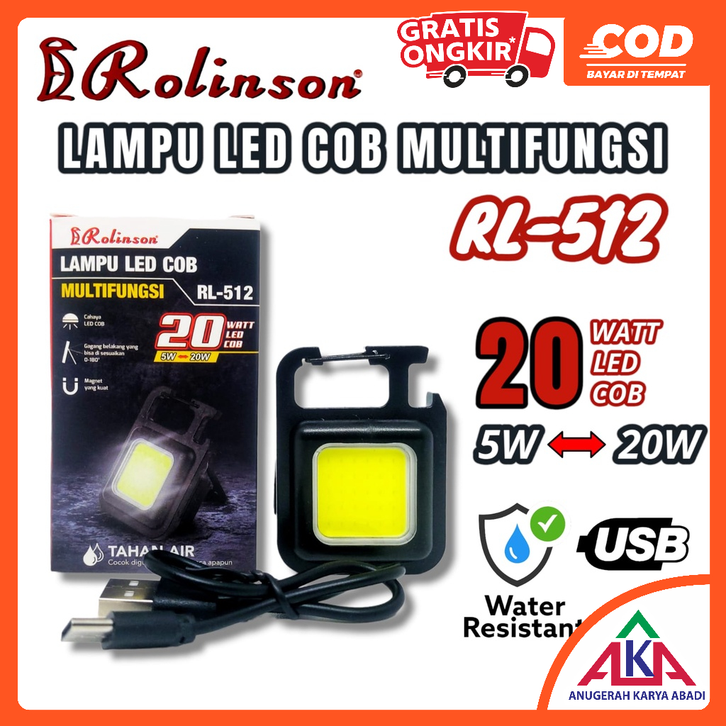 Jual Lampu Gantungan Kunci LED COB Multifungsi ROLINSON RL-512 20W ...