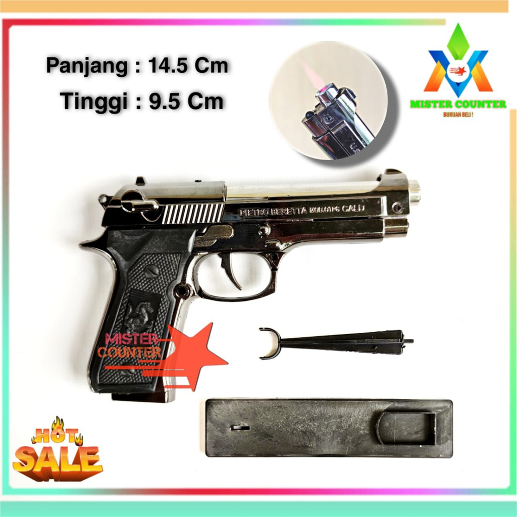 Jual Korek Api Model Pistol Baretta Silver Dengan Stand Pajangan | Shopee Indonesia