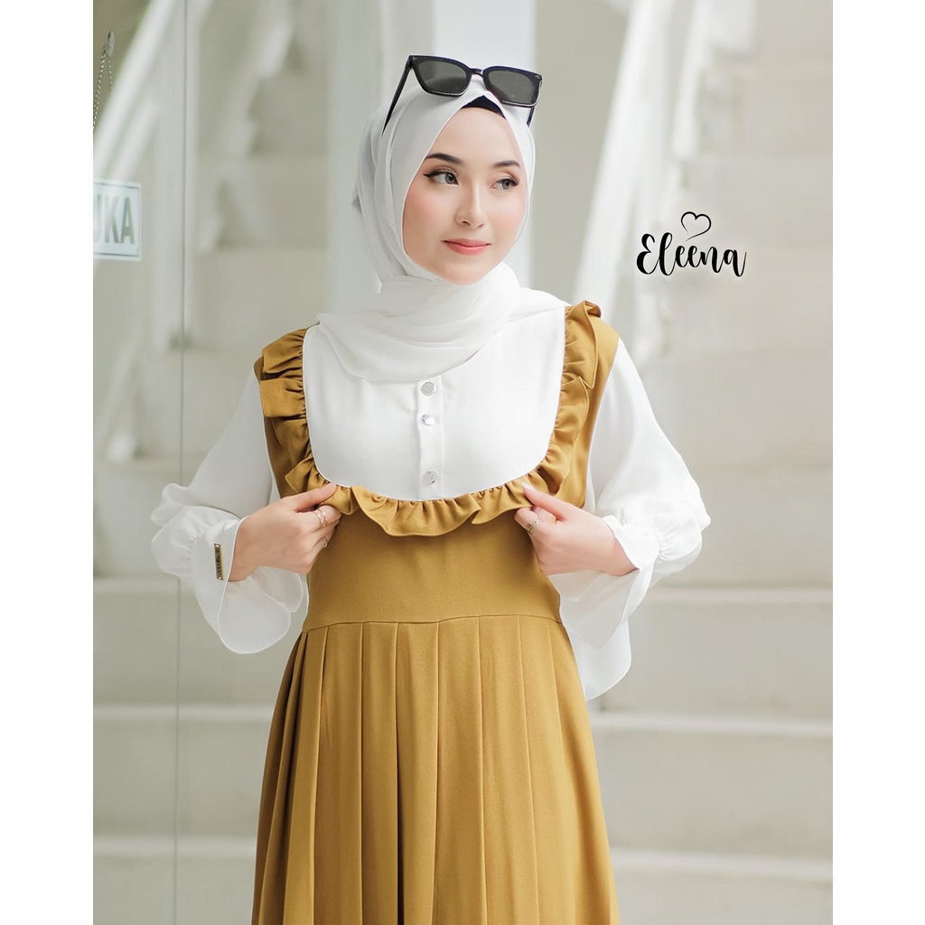 Jual Eleena Dress Warna Mustard / gamis terbaru / gamis trendy murah ...