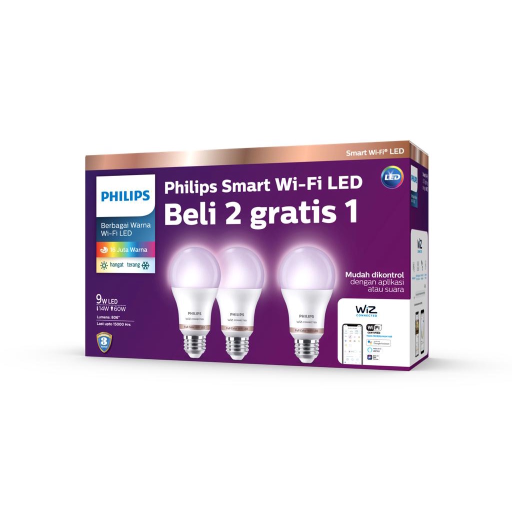 Jual Philips Lampu Smart WiFi LED Multipack 9W - Color & TW (Warna ...