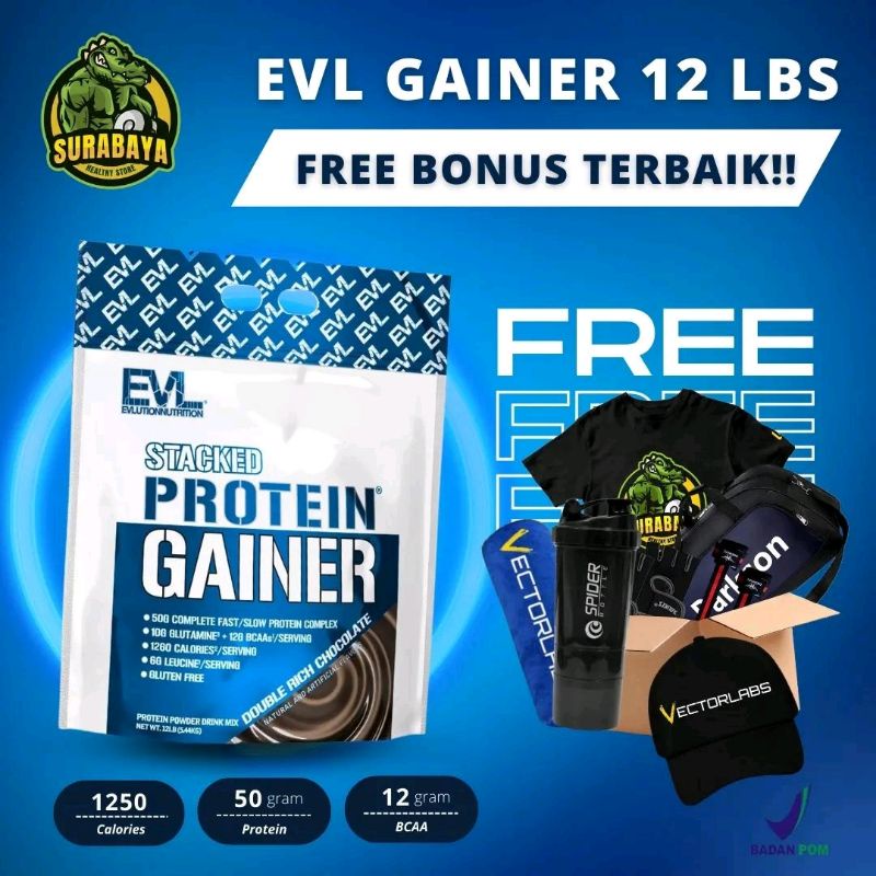 Jual EVL Stacked Protein Gainer 12 Lbs Evlution Nutrition Weight Gain ...