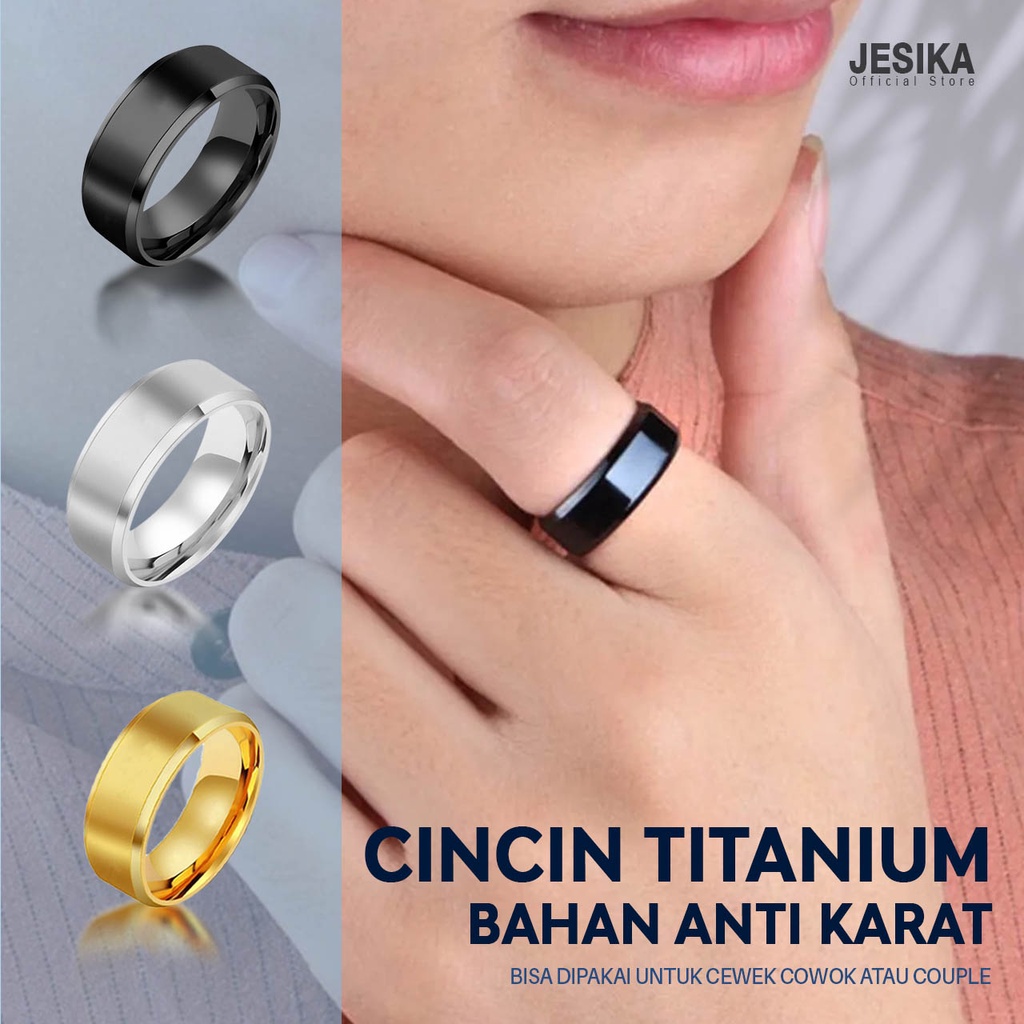 Jual Cincin titanium polos unisex couple warna hitam silver emas bahan ...