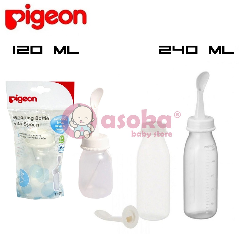 Jual Pigeon Food Feeder Weaning Bottle 120ml & 240 ml / Botol Sendok ASOKA | Shopee Indonesia