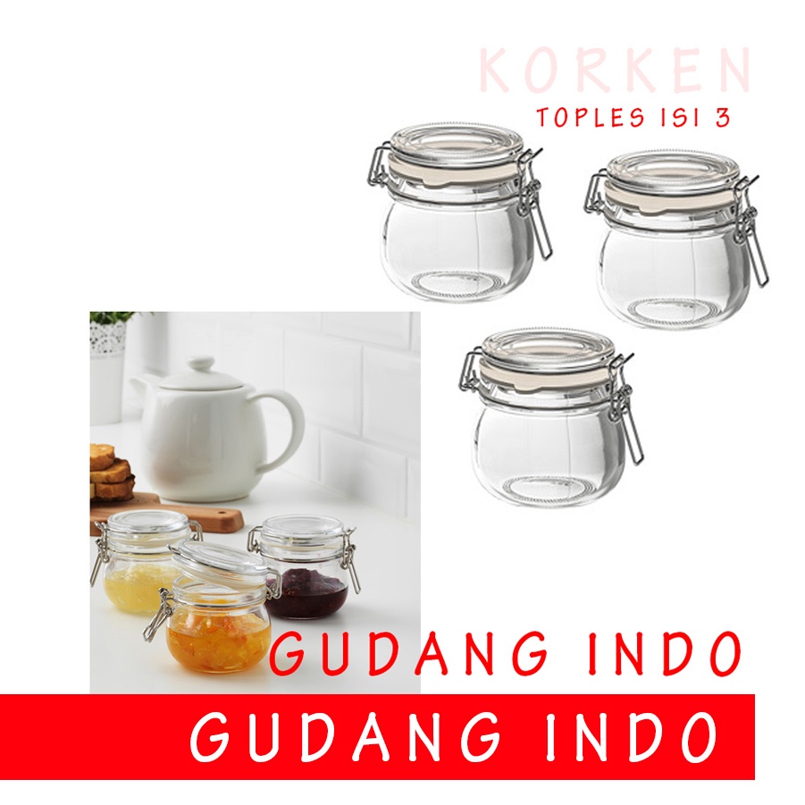 Jual isi 3 bh Stoples dengan penutup, kaca bening / stoplesKORKEN ...