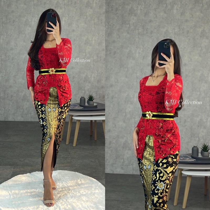 Jual Kebaya Brukat Panjang Merah Cabe / Kebaya Bali Set / Kebaya Bali ...