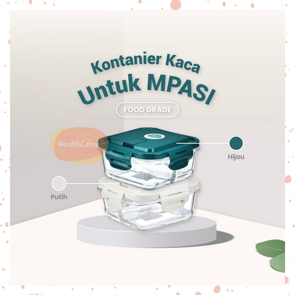 Jual Kontainer Kaca Food Grade 2 sekat ukuran 14.5x14.5 untuk MPASI ...