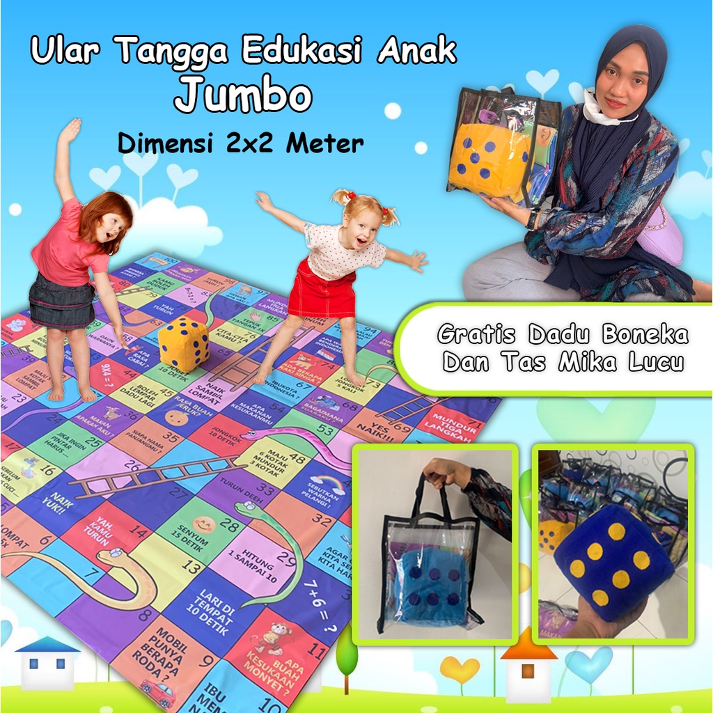 Jual Mainan Anak Ular Tangga Edukasi Jumbo 2x2 Meter Free Dadu Kain ...