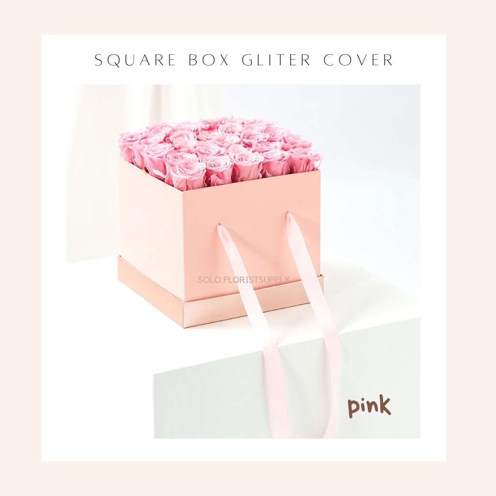 Jual 22cm & 20cm SQUARE Box with GLITER COVER flower box bloombox ...