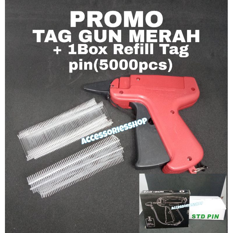 Jual Promo tag gun merah(alat tembak label)+1box Refill tag pin(5000pcs ...