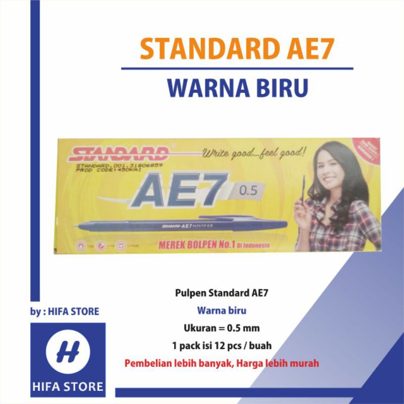 Jual Pulpen Bolpoin Standard AE7 Biru | Shopee Indonesia