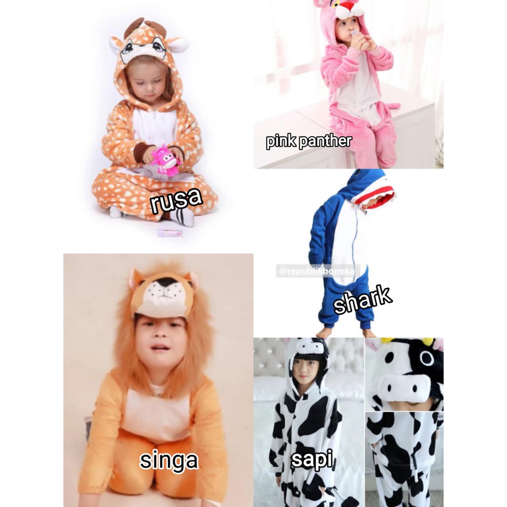 Jual BAJU ONESIE ANAK BONEKA PINK PANTHER RUSA SAPI SHARK SINGA PIYAMA ...