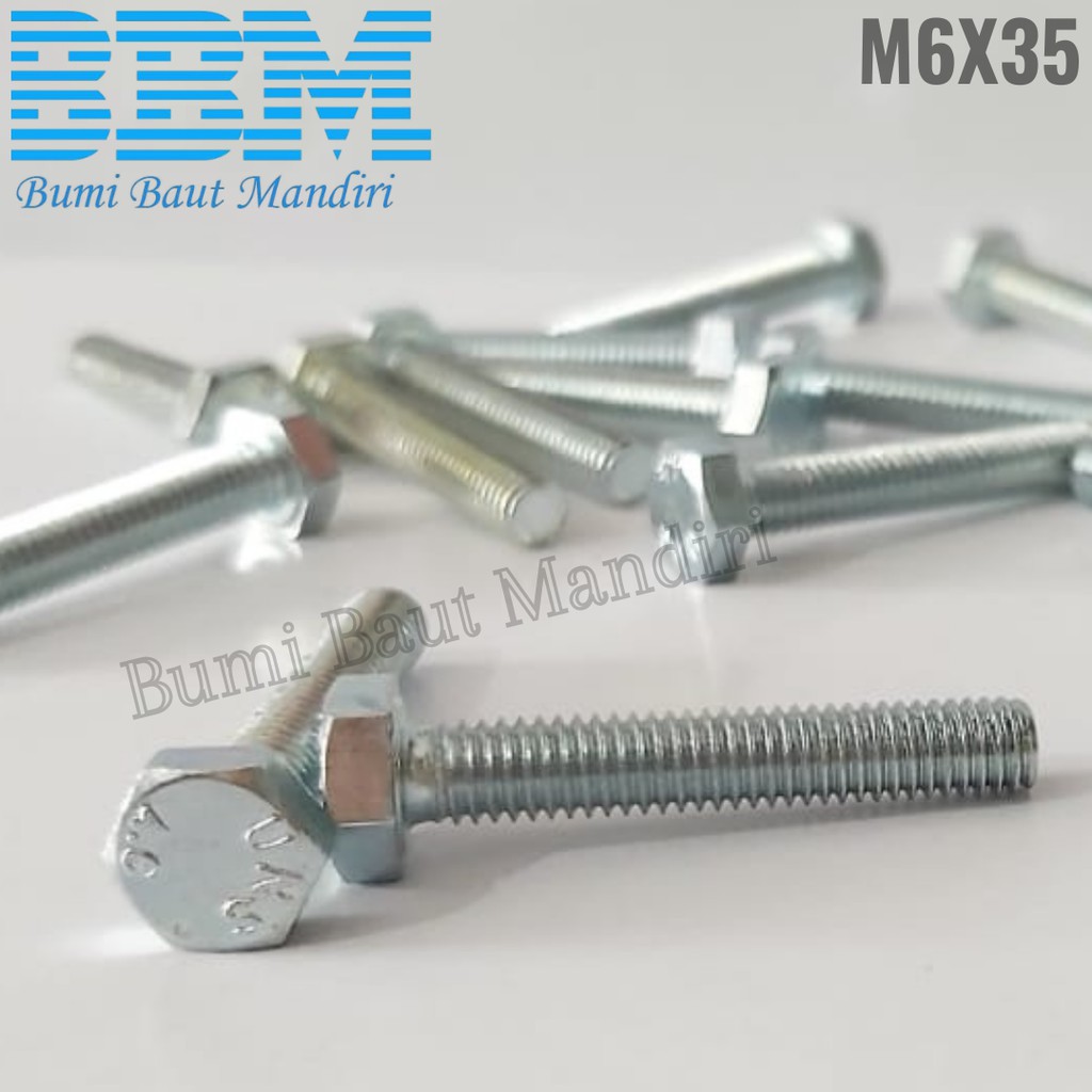 Jual BAUT MUR BESI M6x35 PUTIH // BAUT DAN MUR M6X35 // BMP 6x35 PER ...
