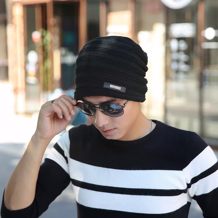 Jual Topi Kupluk Tebal Lapis Bulu Beanie Hat import 02 motif strip ...