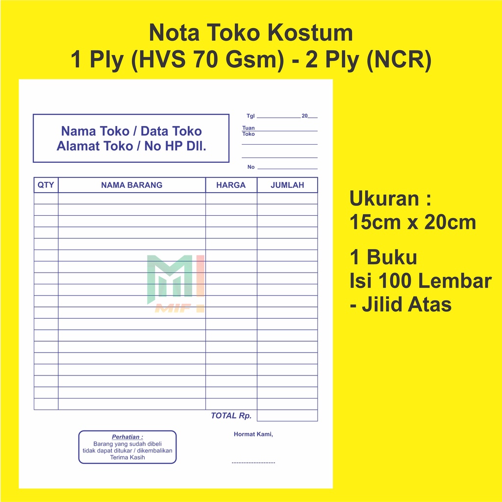 Jual Nota Custom/nota penjualan - ukuran 1/2 | Shopee Indonesia