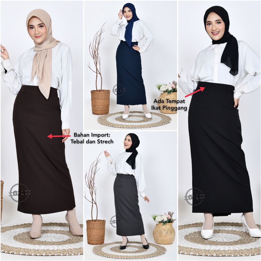 Jual Rok Kerja Kantor Hitam Panjang Span Wanita Bahan Dasar Formal ...