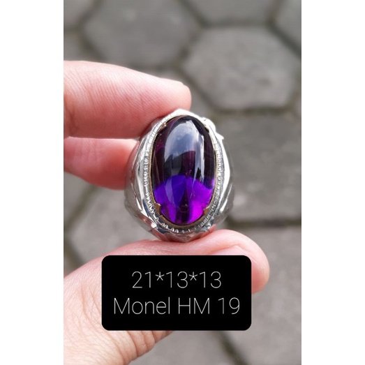 Jual Cincin Batu Kecubung Amethyst Ungu Semi Wulung Natural Asli Indonesia Ring Monel HM ...