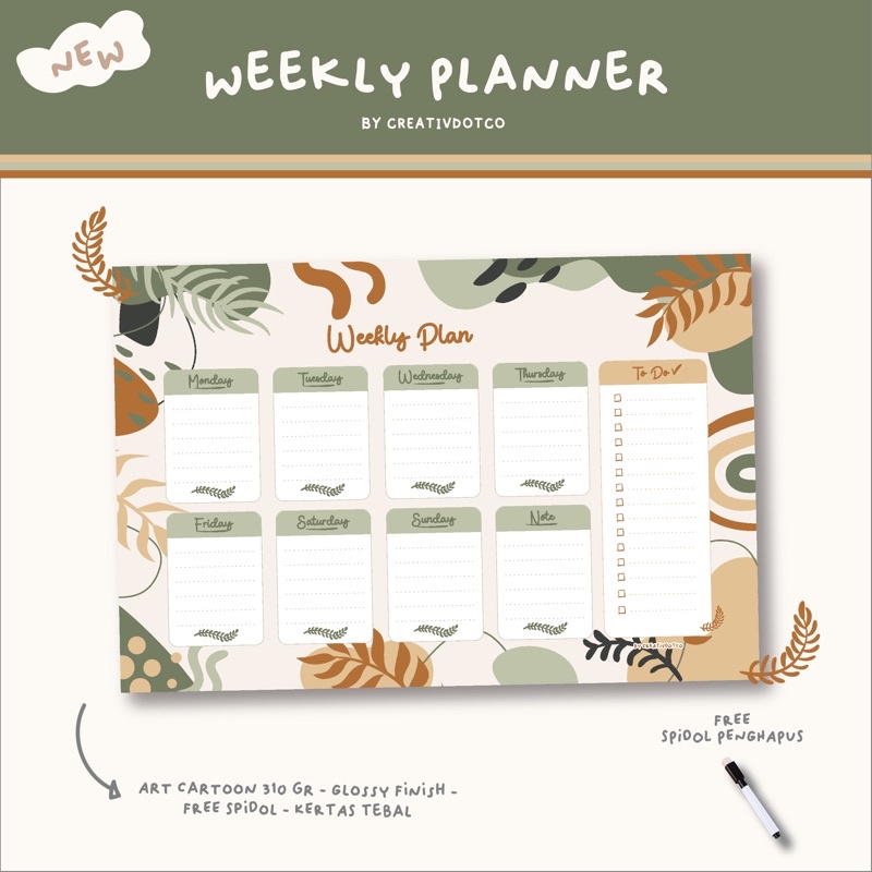 Jual BOTANICAL WALL WEEKLY PLANNER - ERASABLE MARKER | Shopee Indonesia