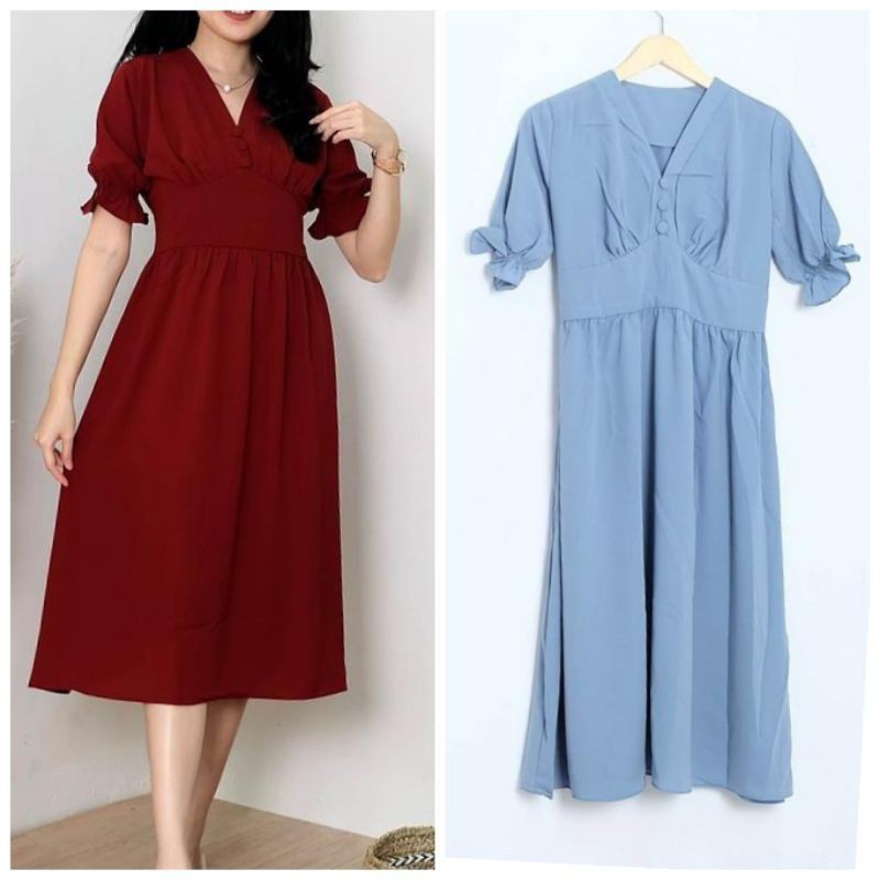 Jual Marion Midi Dress Korean Style Fashion Kondangan Big Size ready L-XL-2L-3L-4L Formal ...