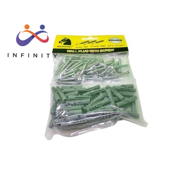Jual Wall Plug With Screw MASSAKI M6 4.5x30 mm Pengencang Baut Beton ...