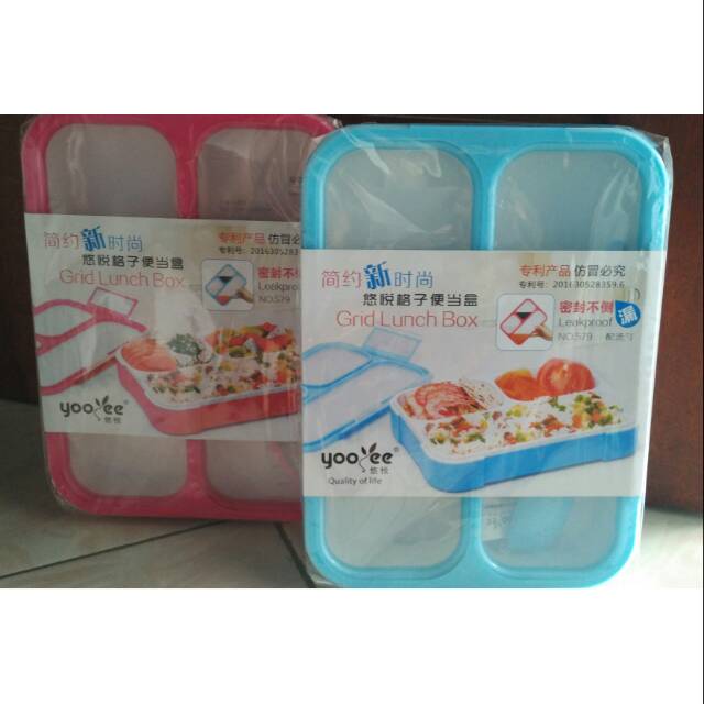 Jual Yooyee Lunch Box / Kotak Makan Sekat 3 Biru / Pink | Shopee Indonesia