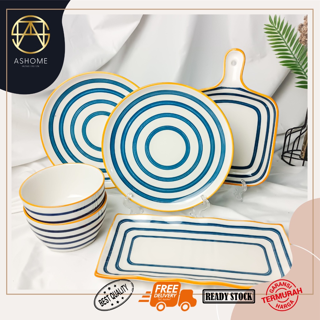 Jual ASHOME Piring Set 2 Orang Piring Makan Bergaya Jepang Motif Osaka ...