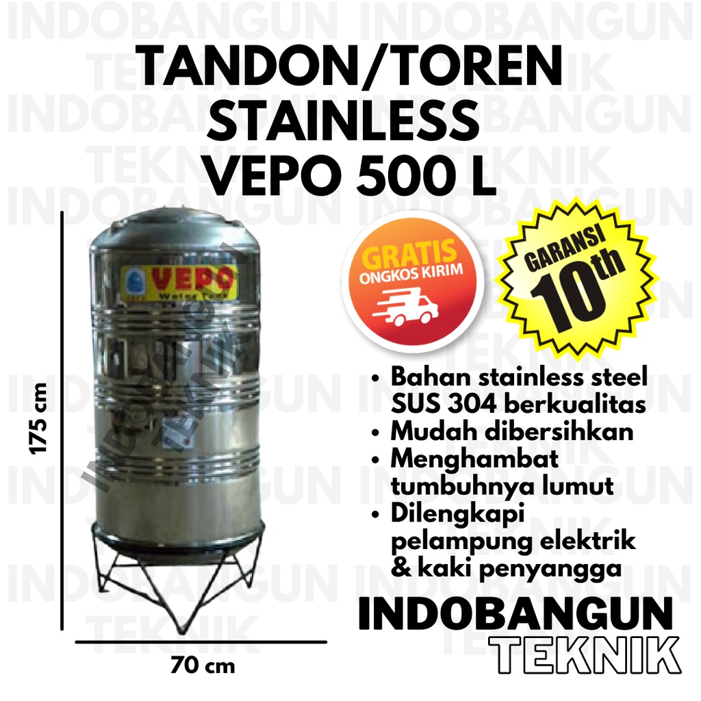 Jual Tandon Air Toren Air Tangki Air Stainless Vepo 500 Liter Harga ...