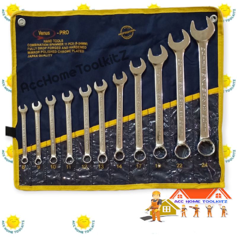 Jual Kunci Ring Pas Set Venus PRO 11Pcs Ukuran Nomor 8 - 24 JAPAN QUALITY / Combination Spanner ...
