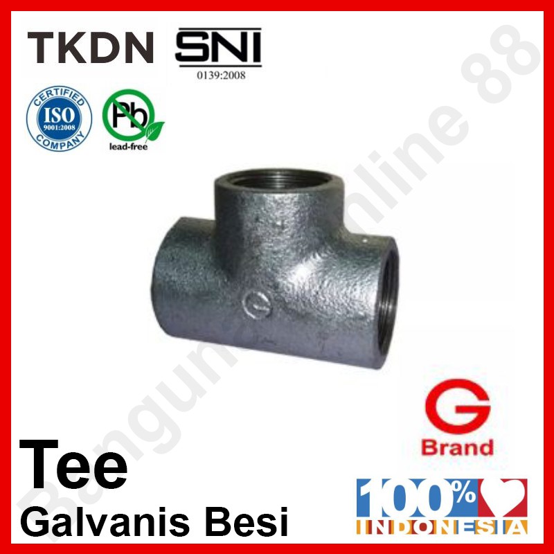 Jual Tee Besi Galvanis 1/2" inch G Brand Tee Fitting Pipa Besi | Shopee ...