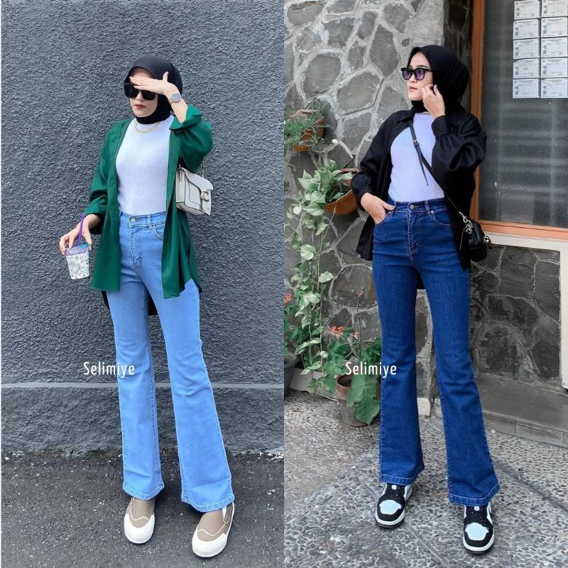 Jual Highwaist Cutbray jeans Wanita | Shopee Indonesia