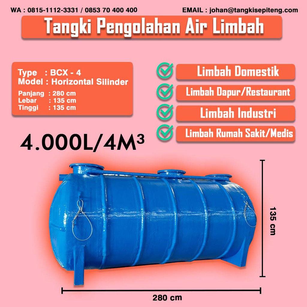 Jual Tangki IPAL Kapasitas 4000 Liter 4m3 BIOTECH SYSTEM Septic Tank