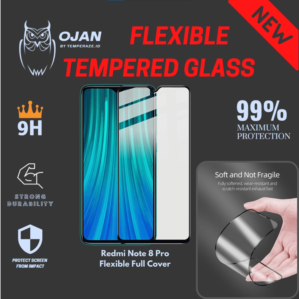 Jual OJAN - Redmi Note 8 Pro FLEXIBLE FULL COVER Tempered Glass 9H ...