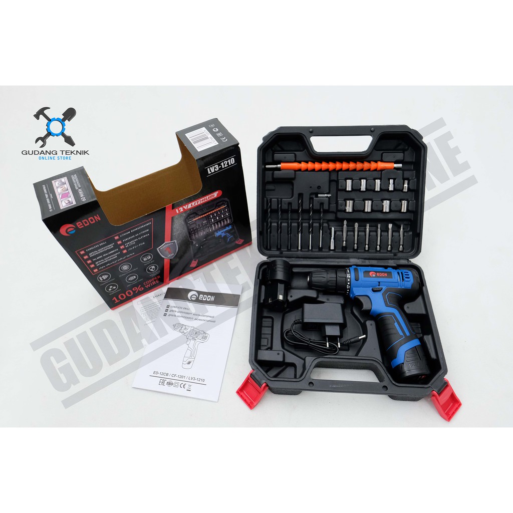 Jual Bor Cordless Edon LV3 1210 / Mesin Bor Baterai Edon 12V Cordless ...