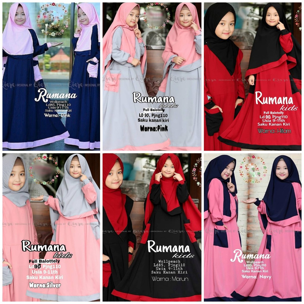 Jual cvb gamis anak rumana set / baju muslim anak perempuan 8-11 tahun ...