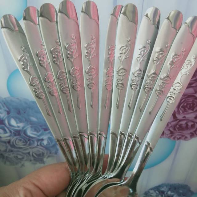 Jual sendok makan tebal stanless motif bunga (1lusin isi 12pcs ...