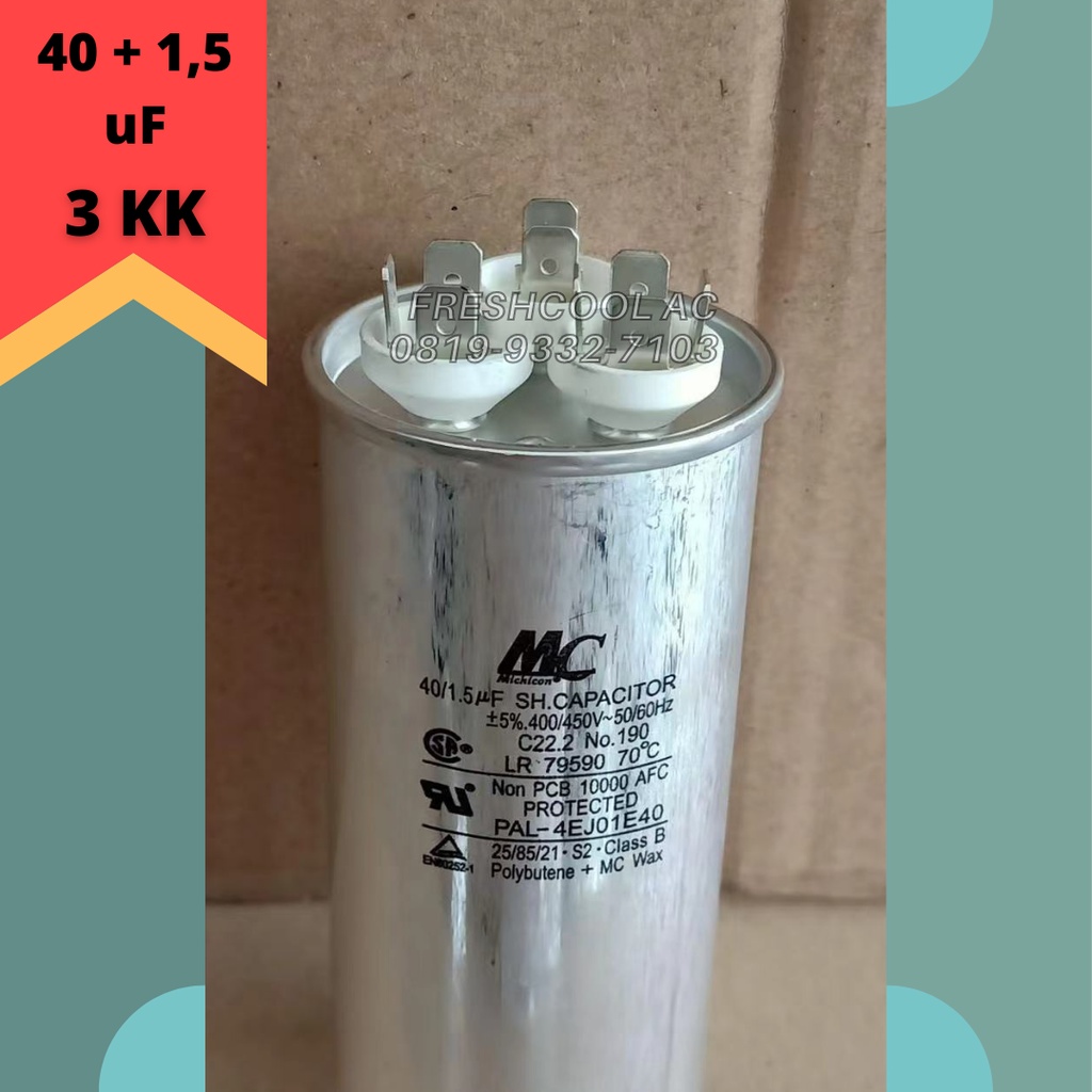 Jual KAPASITOR AC / CAPACITOR AC LG 3 KAKI 40/1,5 uF (MERK MC) 40/1,5 MIKRO | Shopee Indonesia