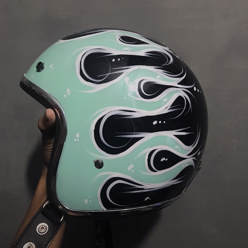 Jual Helm Custom Riot Flame Mint - Helm custom Chopper bobber | Shopee ...