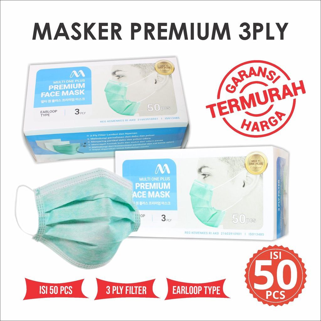 Jual Masker Medis Disposable Multi One Plus Earloop Hijau Disposable 3 ...
