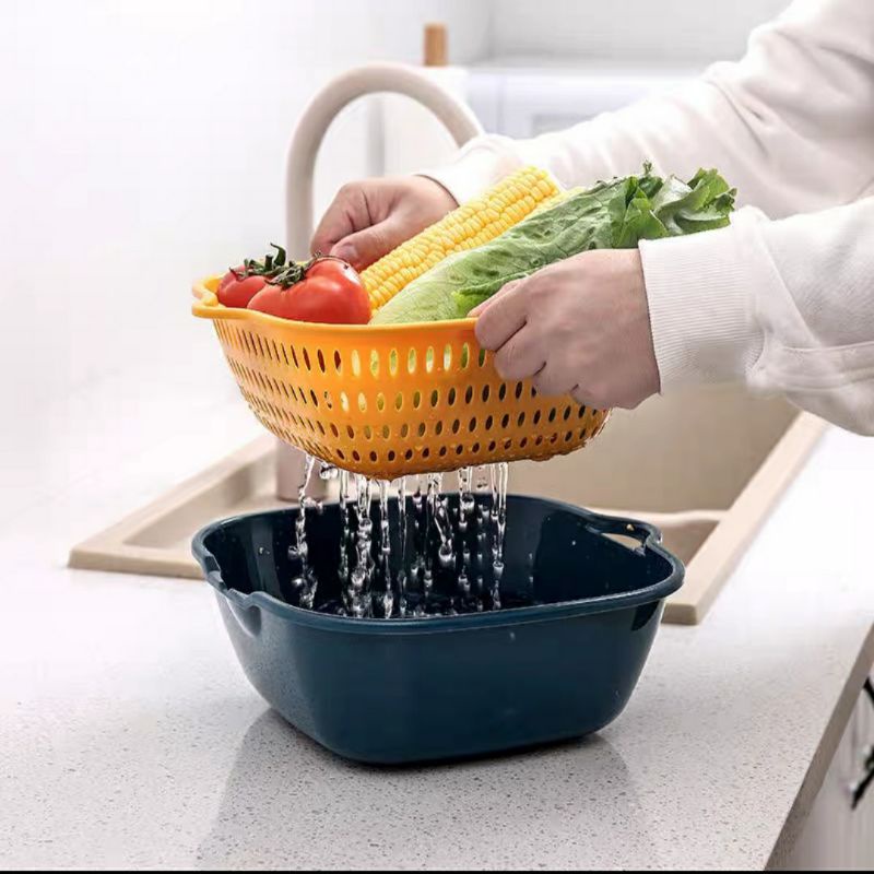 Jual Baskom + Saringan Sayur Keranjang Buah Kotak 6 in 1 Wadah Tiris ...