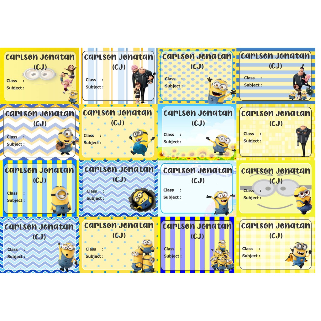 Jual Minion Label stiker buku nama kelas mapel custom | Shopee Indonesia