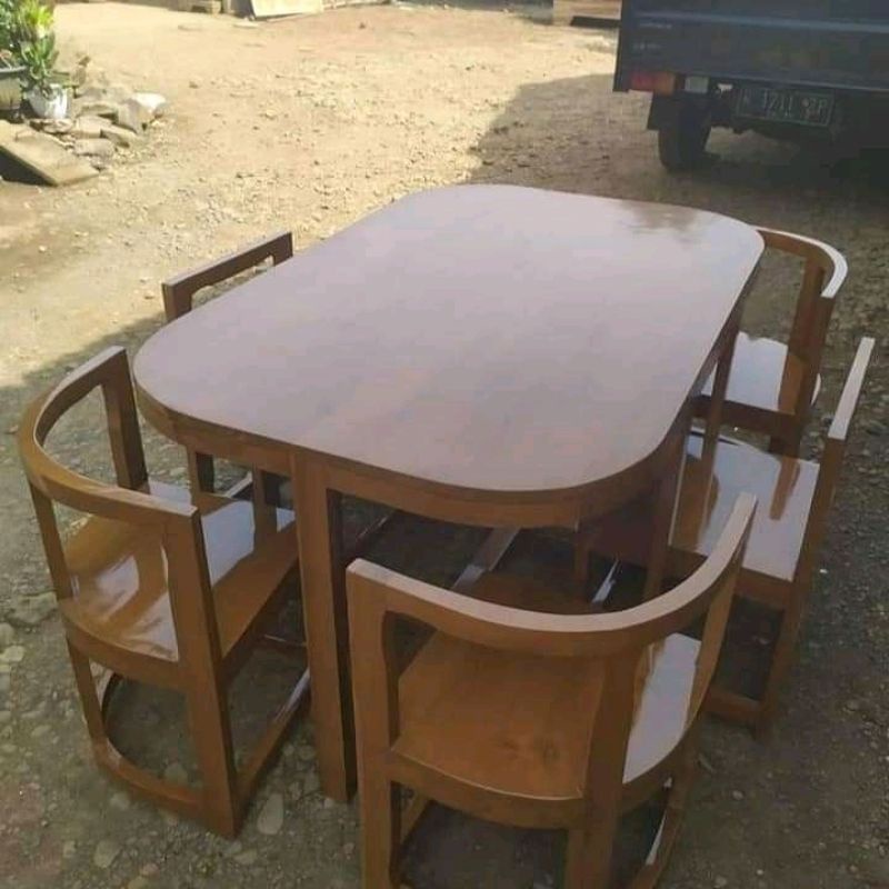Jual Meja makan oval kursi 6 kayu jati / meja makan minimalis kayu jati ...