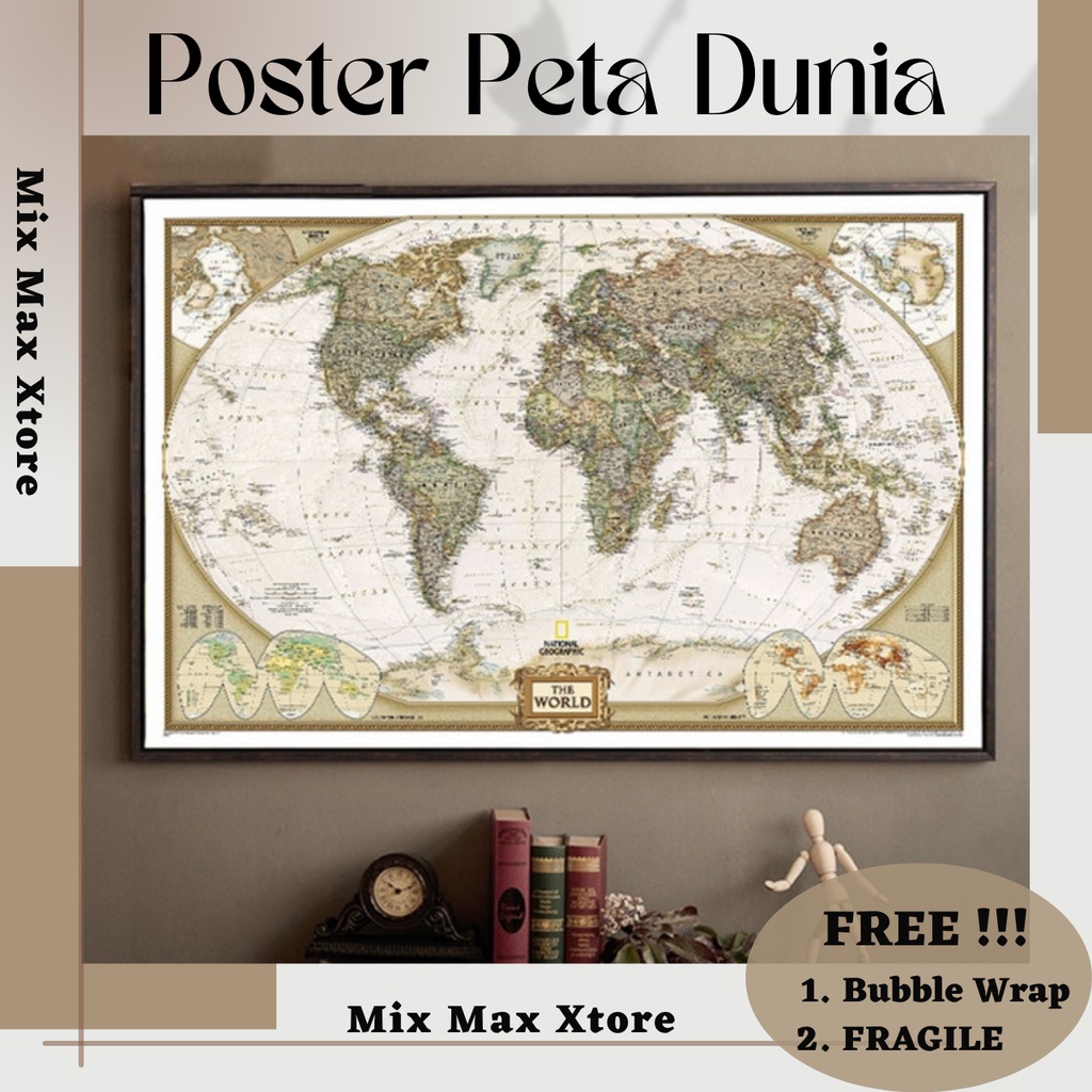Jual Poster Peta Dunia Large Vintage World Map 104 x 69 cm / Wallpaper ...