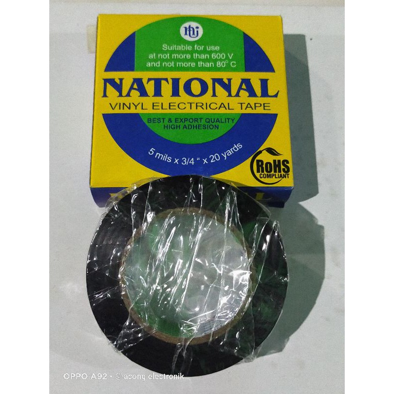 Jual NATIONAL ISOLASI LISTRIK HITAM 5 MILS x 3/4 " INCI 20 YARD SELOTIP ...