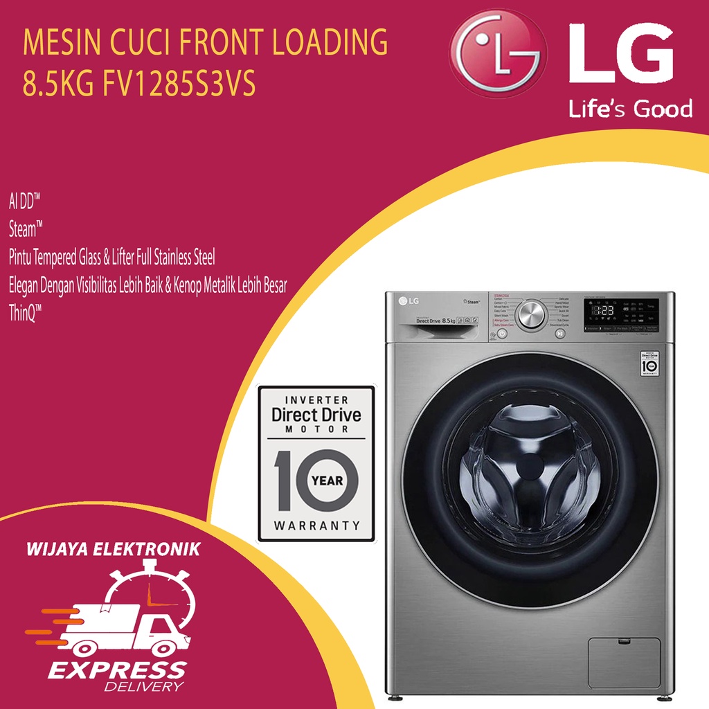 Jual MESIN CUCI 1 TABUNG FRONT LOADING 8.5KG LG FV1285S3VS AI DD™ DENGAN STEAM™ | Shopee Indonesia